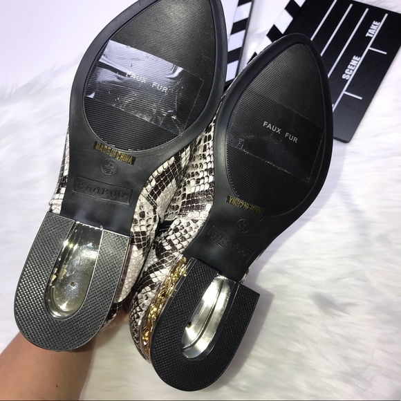 BAMBOO | Shoes | Bamboo Faux Snakeskin Chain Heel Booties | Poshmark